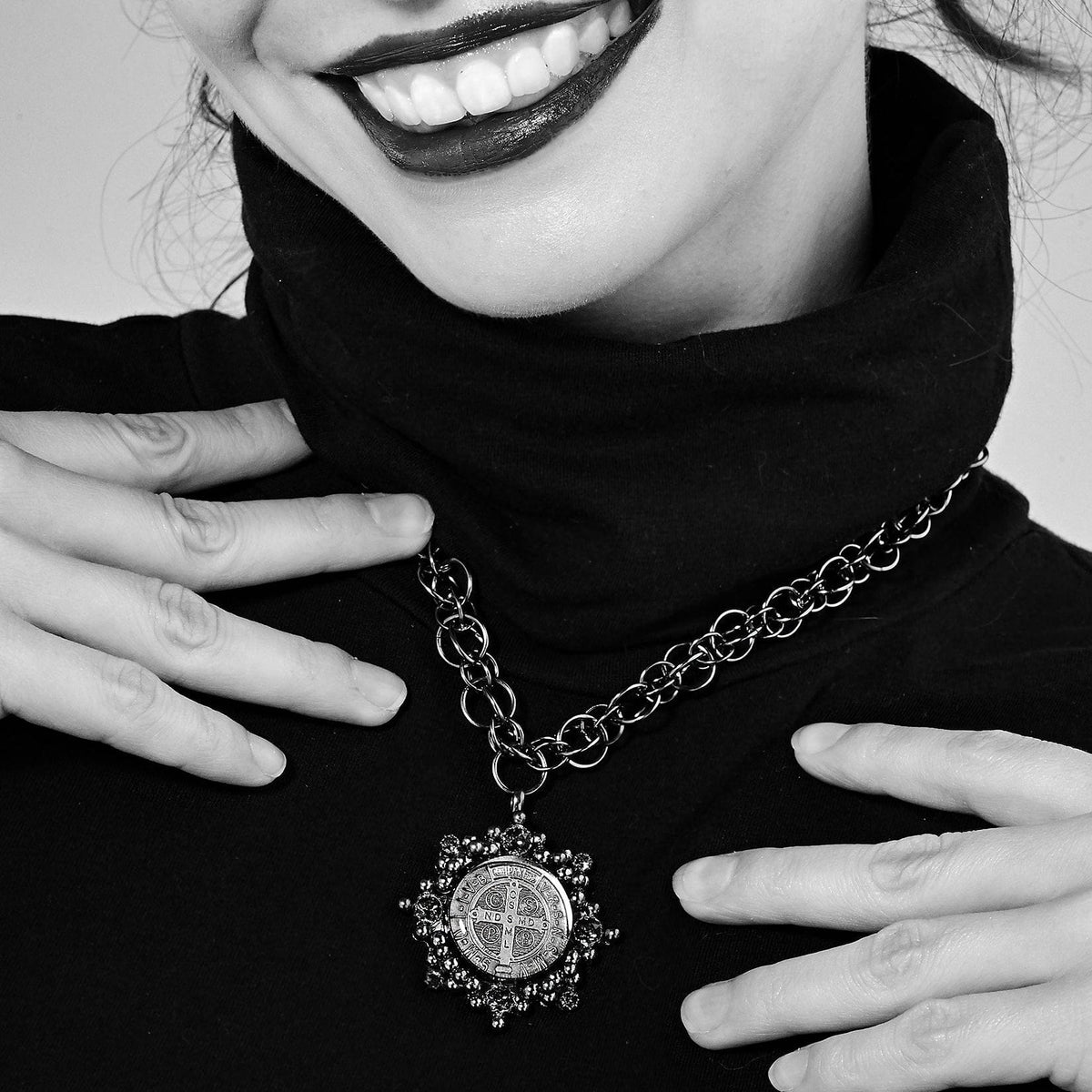 Cloister San Benito Medallion Gunmetal – Virgins Saints & Angels