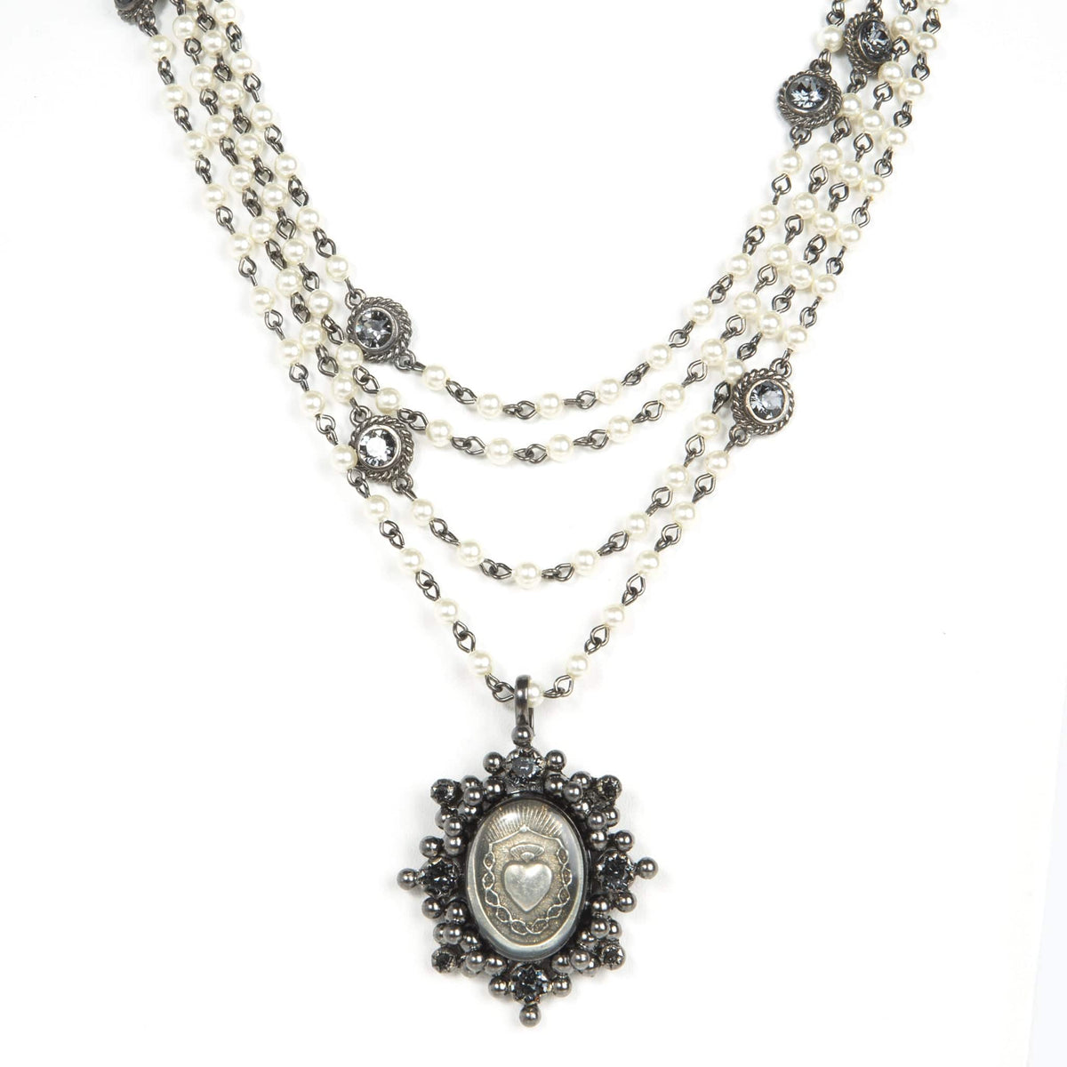 Magdalena - 4mm Pearl Cream All Medallions Gunmetal – Virgins Saints ...