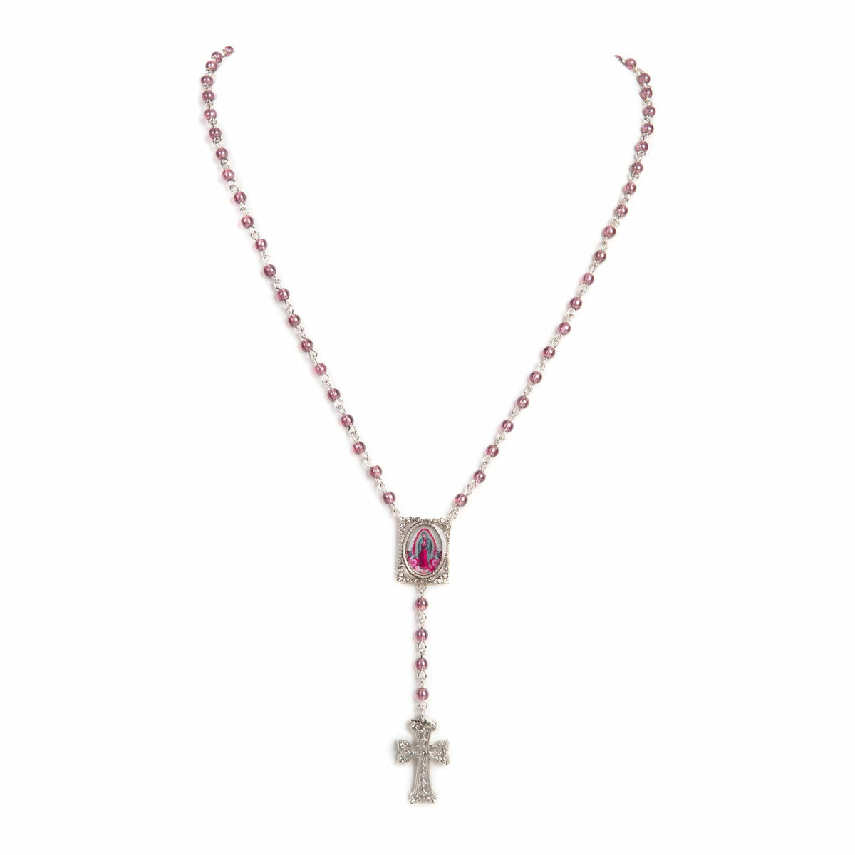 Retablo Pink Guadalupe Rosary Necklace - Silver – Virgins Saints & Angels