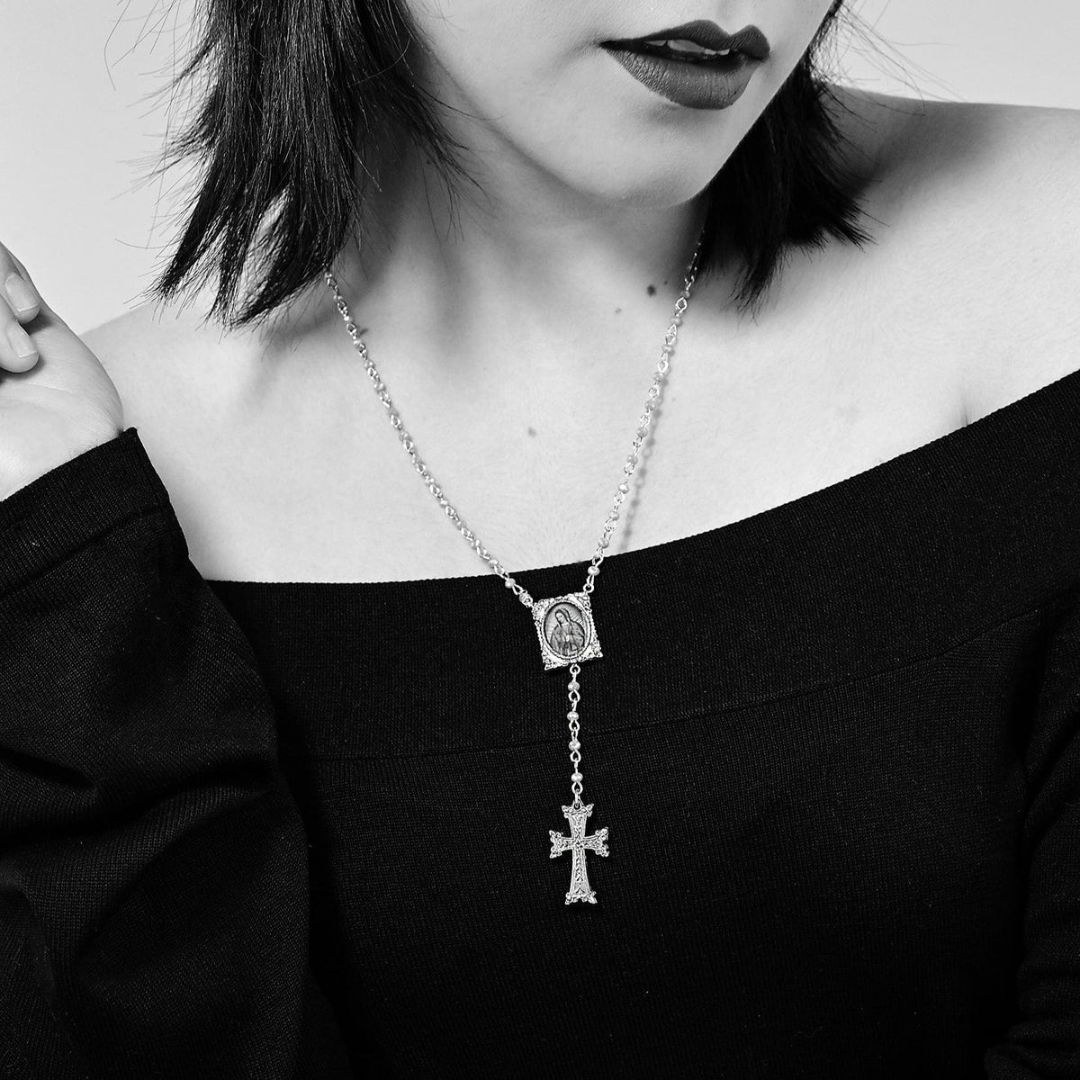 Retablo Guadalupe Rosary Necklace - SIlver – Virgins Saints & Angels