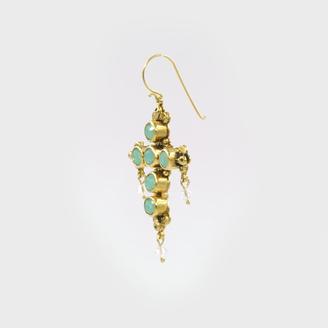 Audrey Cross Earrings in Pacific Opal Crystals – Virgins Saints & Angels