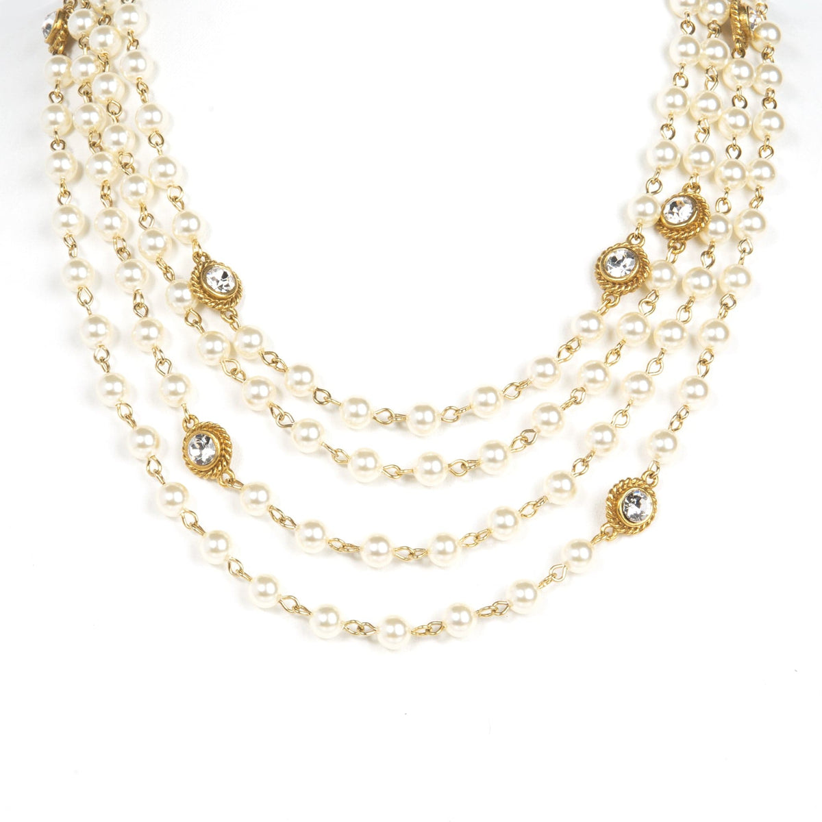 Magdalena Beaded Multi-strand Necklace in Crystal Cream Pearls ...
